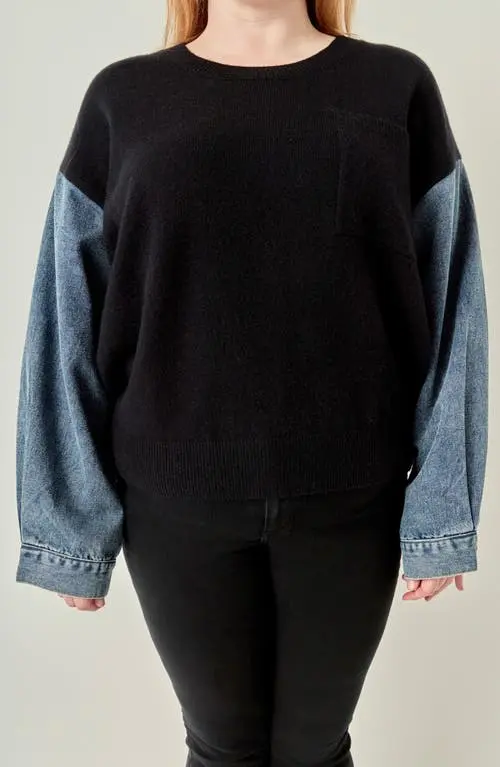 GREY LAB Denim Combo Sleeve Sweater