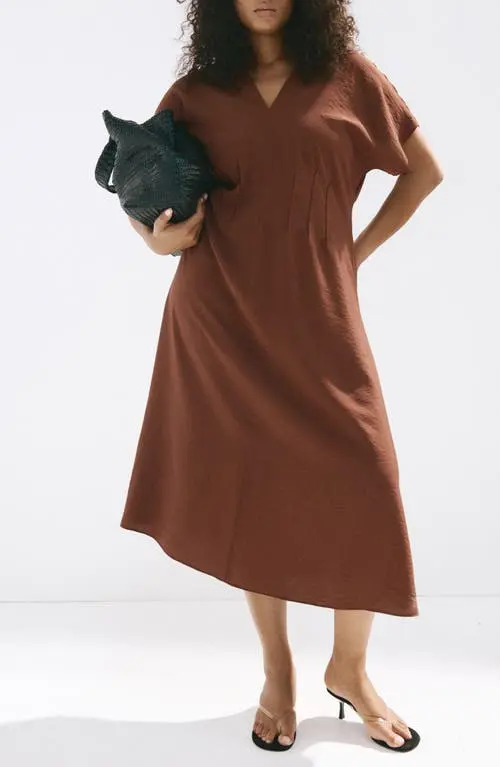 Mango Flared V-neck Dress - Chocolate