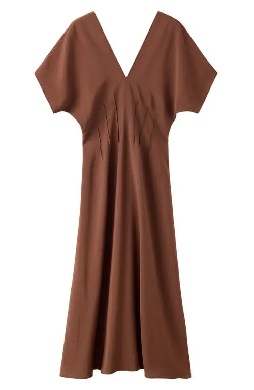 Mango Flared V-neck Dress - Chocolate