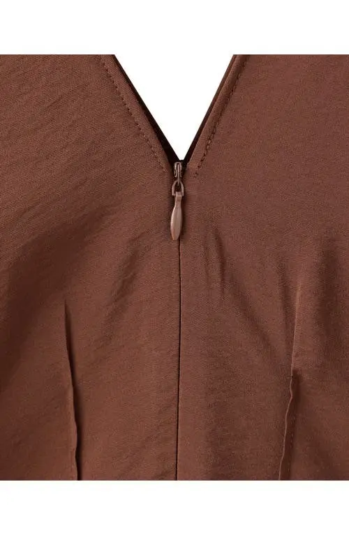Mango Flared V-neck Dress - Chocolate