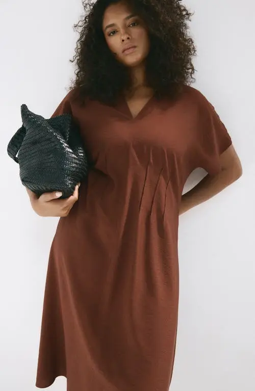 Mango Flared V-neck Dress - Chocolate