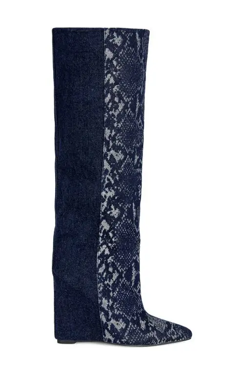 AZALEA WANG Gianna Snake Print Wedge Knee High Boot