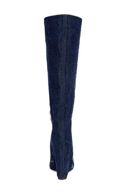 AZALEA WANG Gianna Snake Print Wedge Knee High Boot
