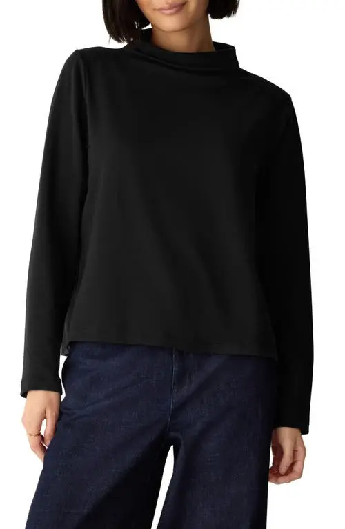 Eileen Fisher Funnel Neck Long Sleeve Top - Black