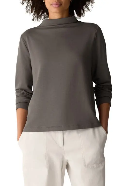 Eileen Fisher Funnel Neck Long Sleeve Top - Cobblestone