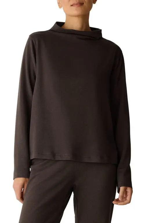 Eileen Fisher Funnel Neck Long Sleeve Top - Coffee