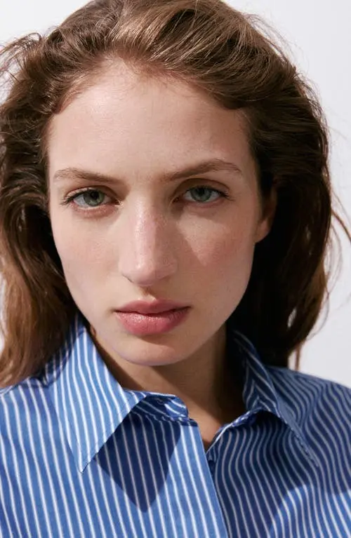 Mango Stripe Crop Button-up Shirt