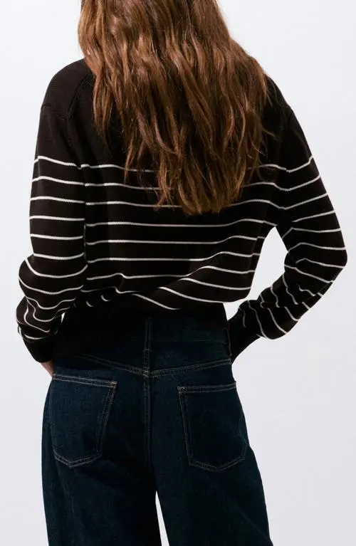 Mango Striped Cotton Half Zip Sweater