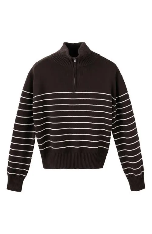 Mango Striped Cotton Half Zip Sweater
