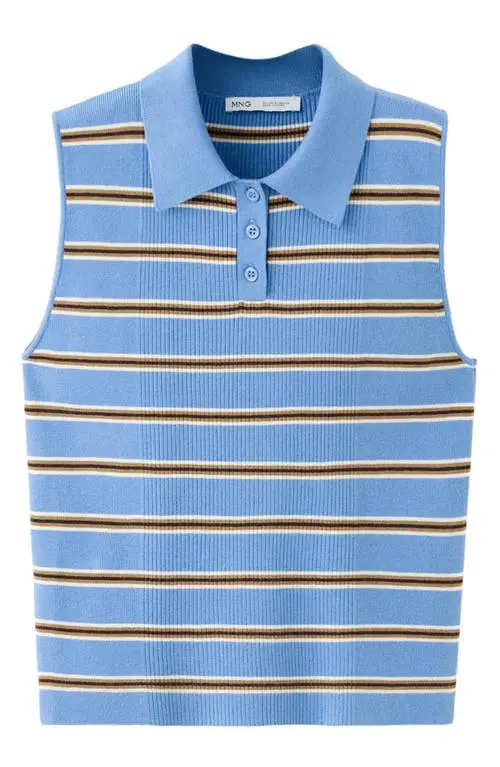 Mango Stripe Rib Polo Vest - Blue