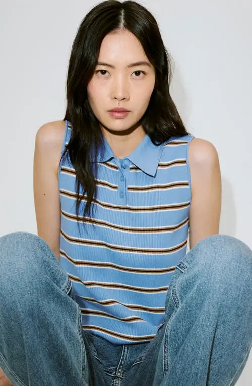 Mango Stripe Rib Polo Vest