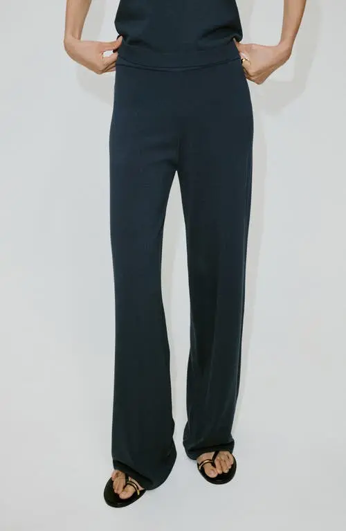 Mango Knit Wide Leg Trousers - Blue