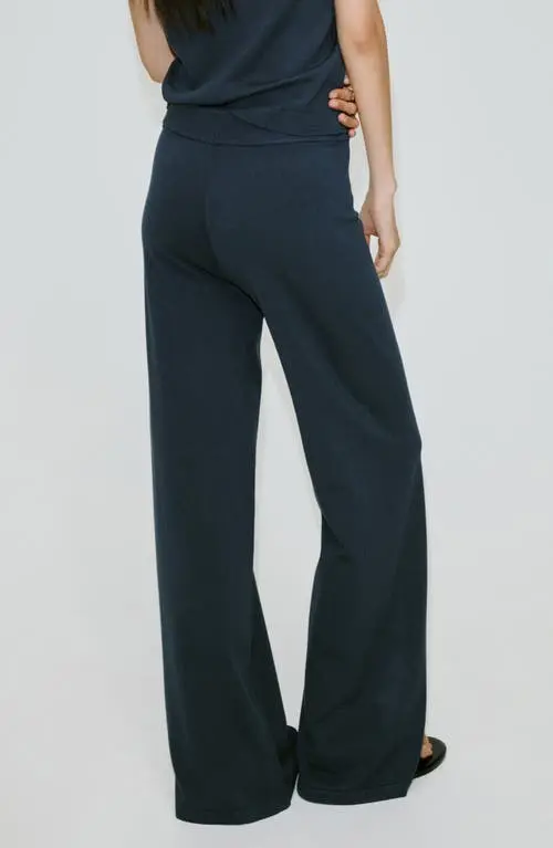 Mango Knit Wide Leg Trousers - Blue
