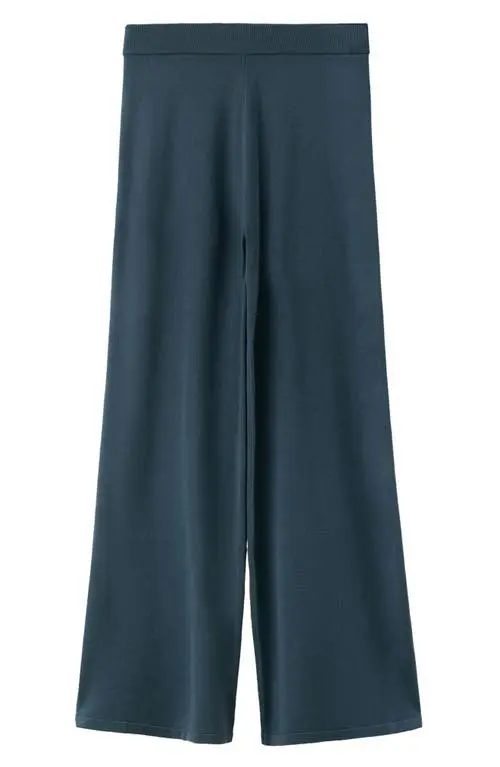 Mango Knit Wide Leg Trousers - Blue