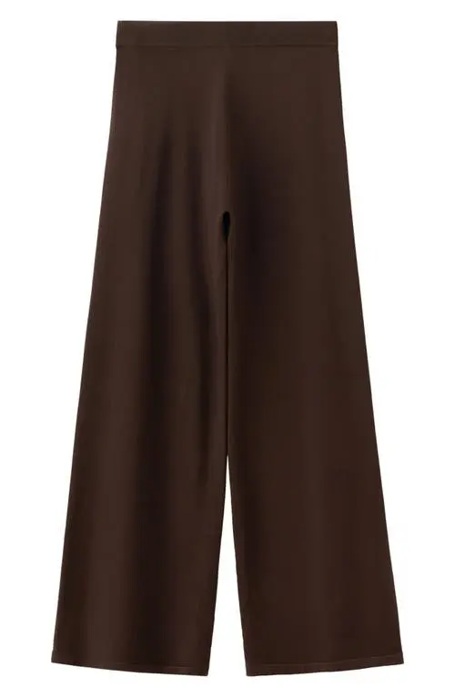 Mango Knit Wide Leg Trousers - Chocolate