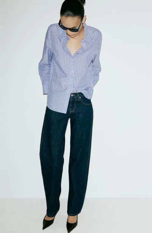 Mango Stripe Cotton Blend Poplin Button-up Shirt - Blue
