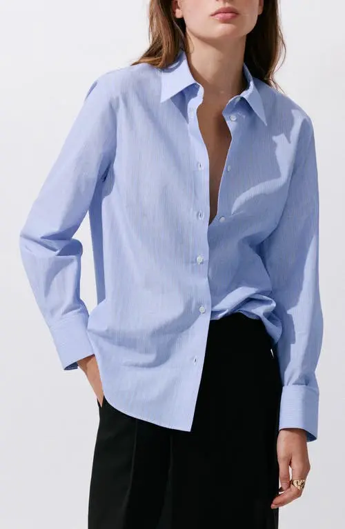 Mango Stripe Cotton Blend Poplin Button-up Shirt - Sky Blue