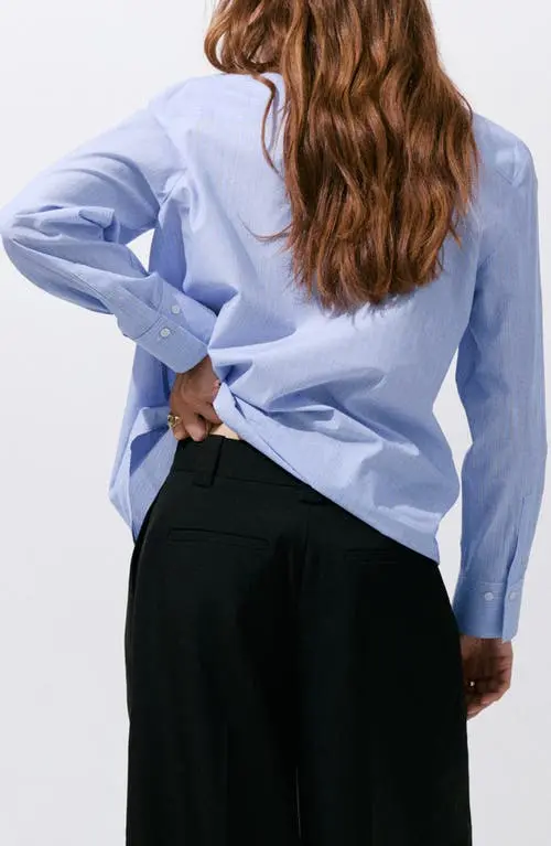 Mango Stripe Cotton Blend Poplin Button-up Shirt