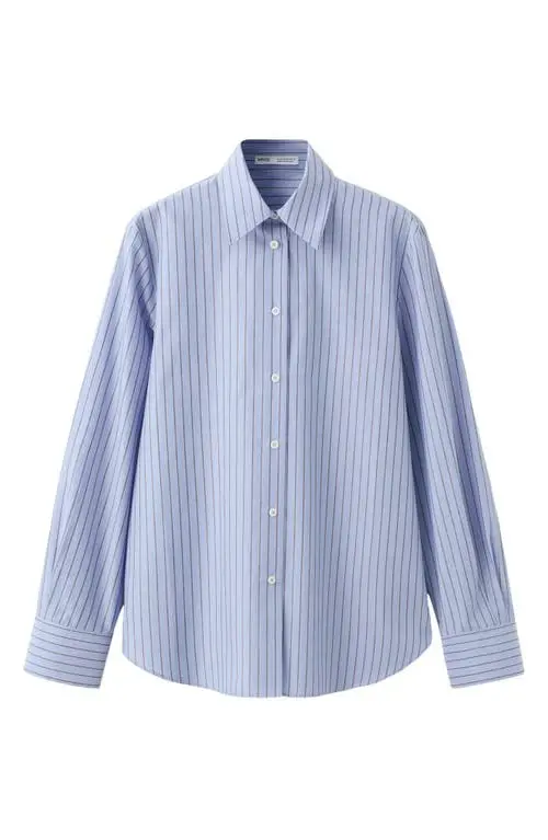 Mango Stripe Cotton Blend Poplin Button-up Shirt