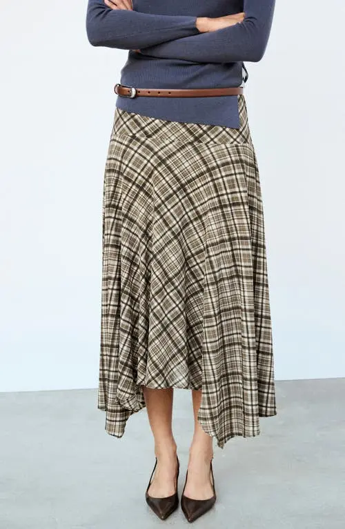 Mango Check Asymmetric Maxi Skirt