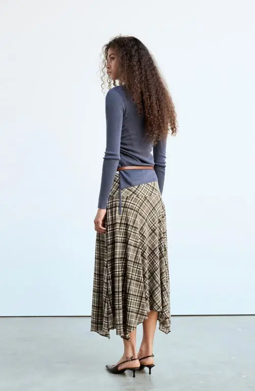 Mango Check Asymmetric Maxi Skirt