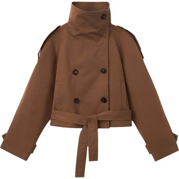Mango Double Breasted Crop Cotton Blend Trench Coat