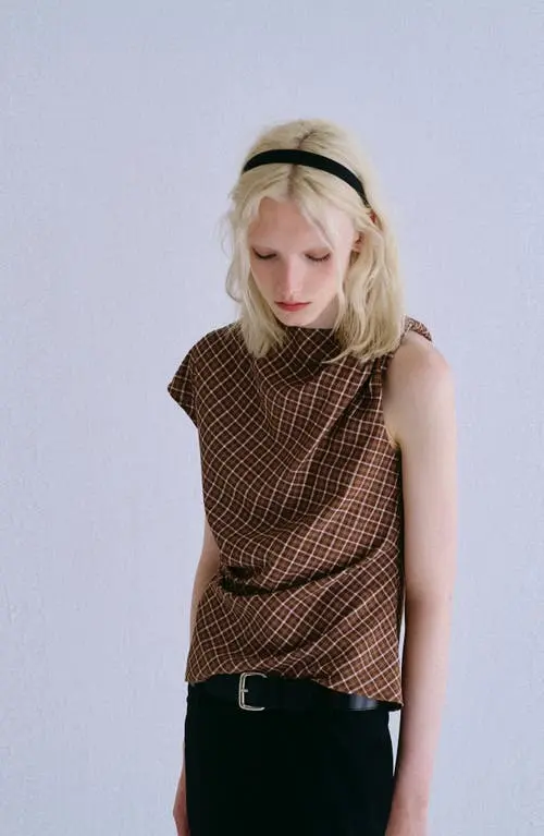 Mango Asymmetric Check Top