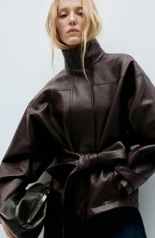 Mango Oversize Belted Faux Leather Jacket