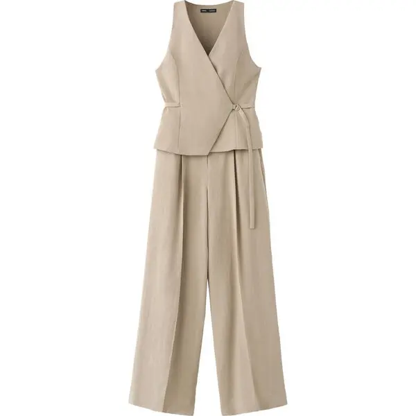 Mango Sleeveless Faux Wrap Jumpsuit - Medium Brown