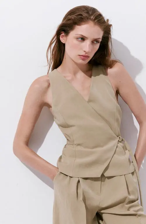 Mango Sleeveless Faux Wrap Jumpsuit