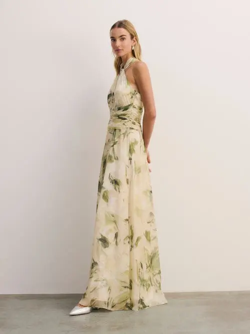 The Fold Rivera Silk Halter Maxi Dress - Neutral