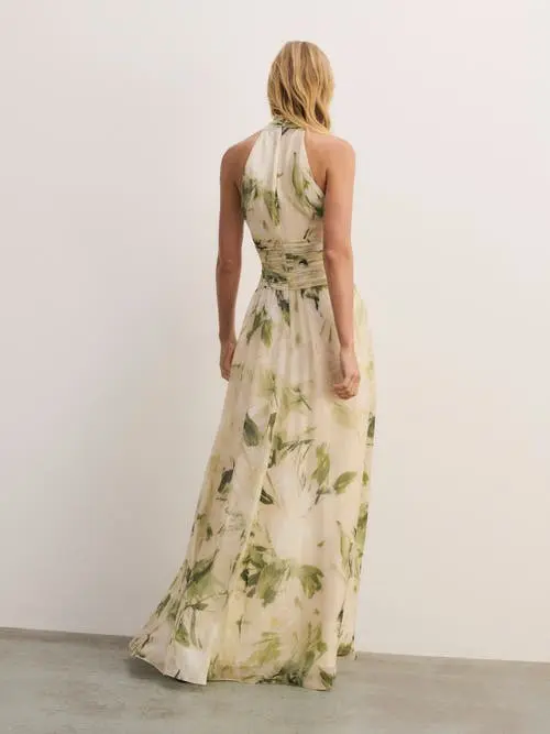 The Fold Rivera Silk Halter Maxi Dress - Neutral