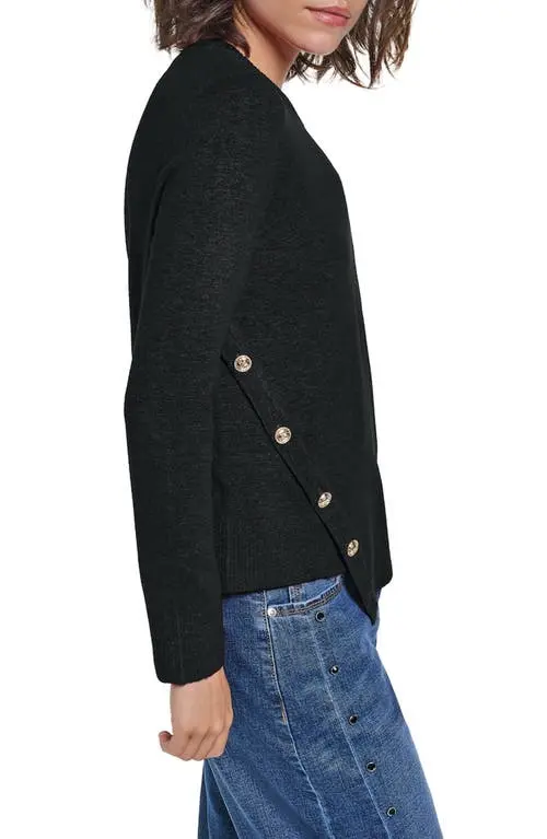 Karl Lagerfeld Paris Button Detail Sweater - Black