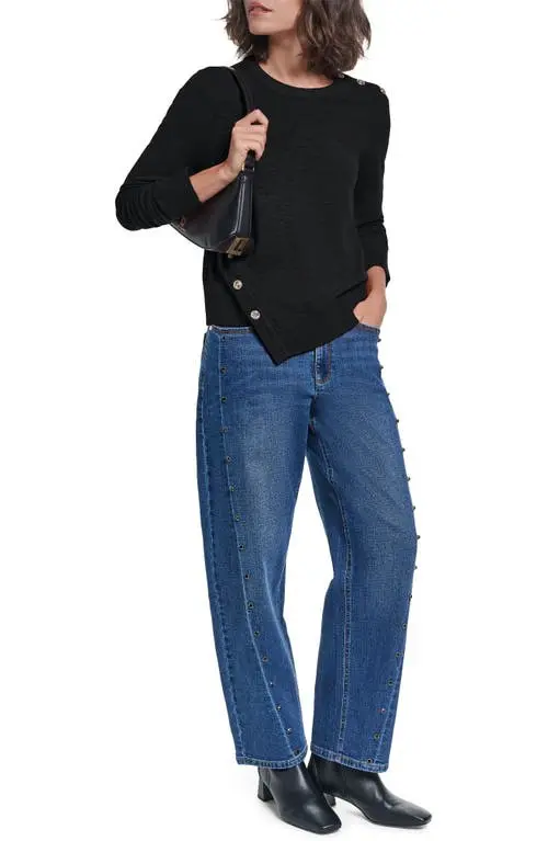 Karl Lagerfeld Paris Button Detail Sweater - Black