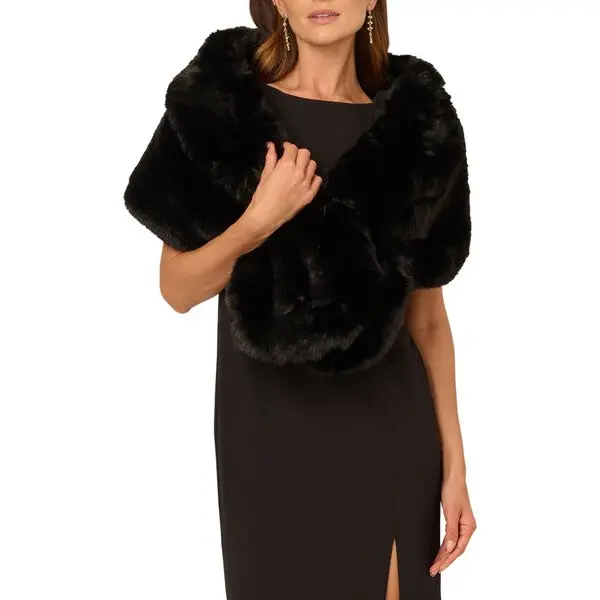 Adrianna Papell Faux Fur Coverup Caplet - Black