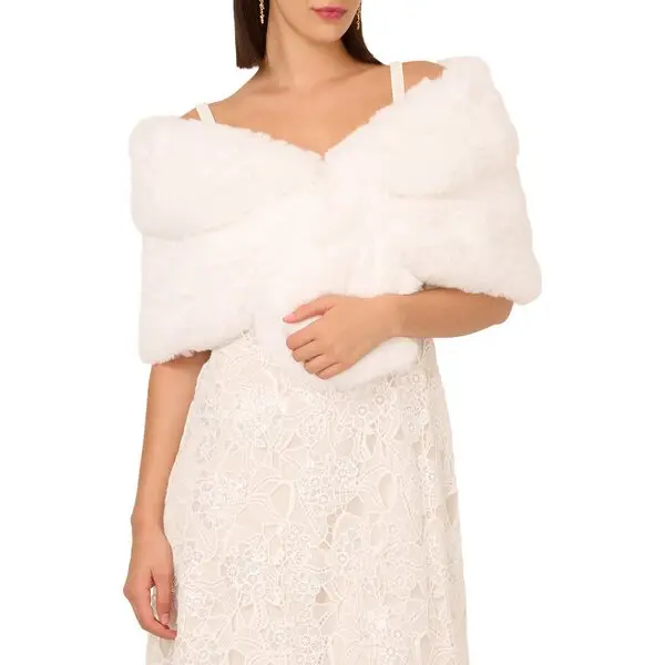 Adrianna Papell Faux Fur Coverup Caplet - Ivory