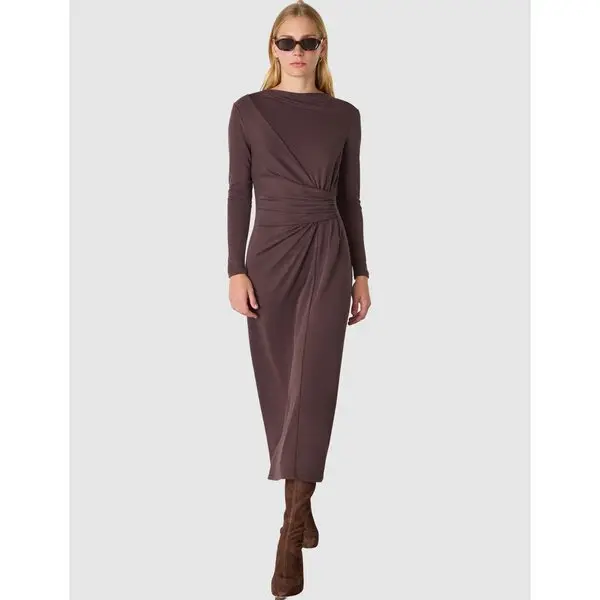 Whistles Ruched Detail Midi Dress - Chocolate