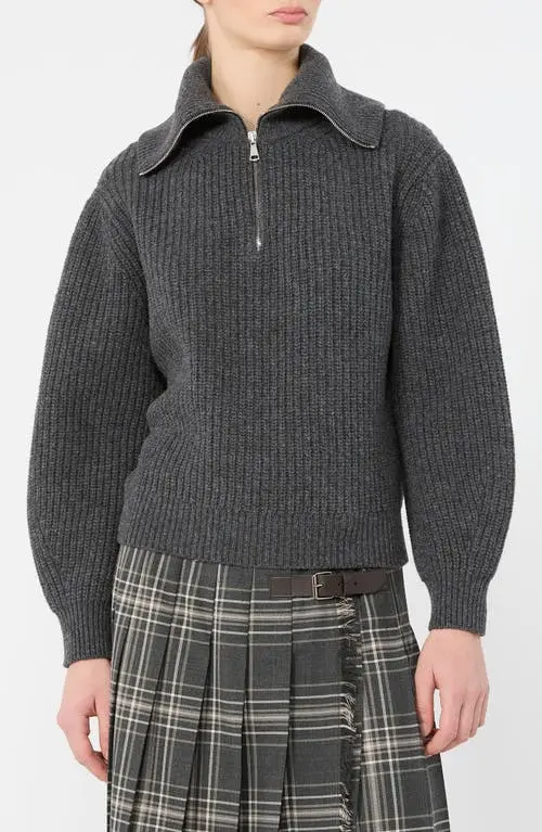 Max Mara Laser Half Zip Virgin Wool Sweater - Dark Grey