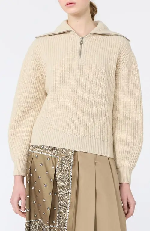 Max Mara Laser Half Zip Virgin Wool Sweater - Ice