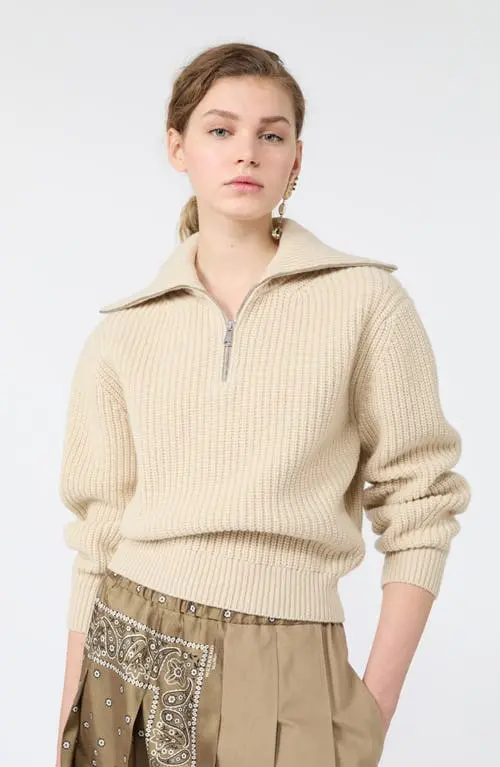 Max Mara Laser Half Zip Virgin Wool Sweater - Ice