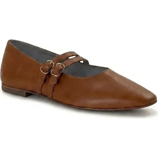 MENINA STEP Amelie Double Strap Mary Jane Flat - Cognac