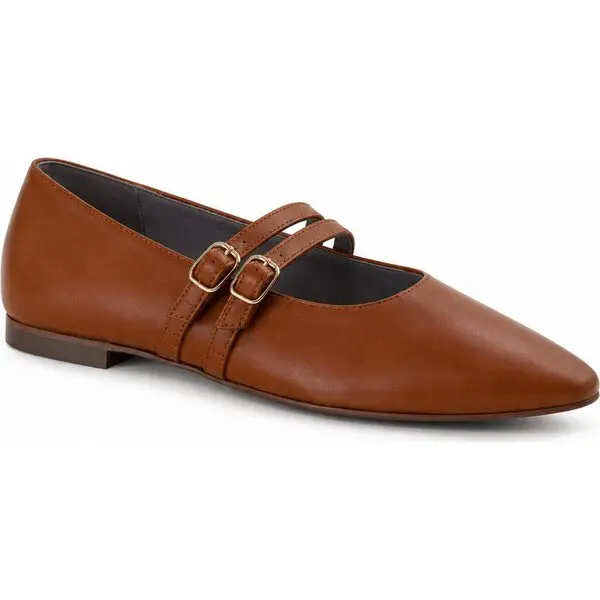 MENINA STEP Amelie Double Strap Mary Jane Flat - Cognac