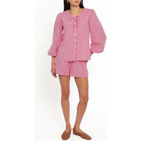 PETAL & PUP Angela Gingham Shirt And Shorts Set