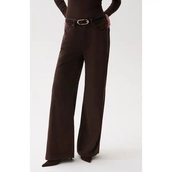 PISTOLA Jadyn High Waist Wide Leg Corduroy Pants - Mocha