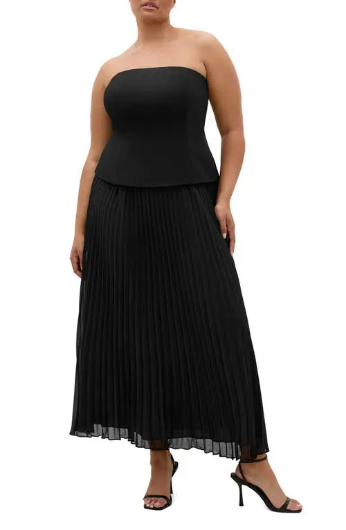 City Chic Loretta Strapless Pleated Maxi Dress - Black