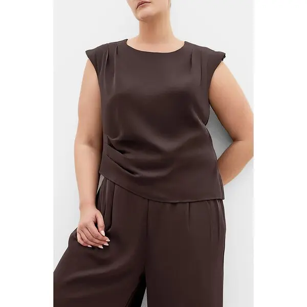 City Chic Jett Padded Shoulder Top - Espresso