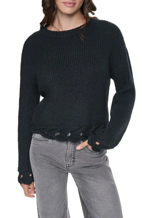 Dkny Cable Hem Crewneck Sweater - Black