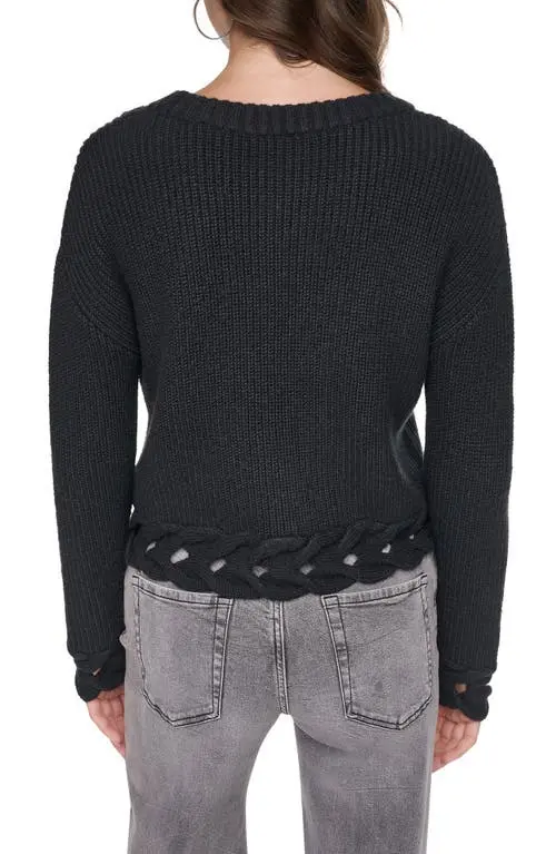 Dkny Cable Hem Crewneck Sweater - Black