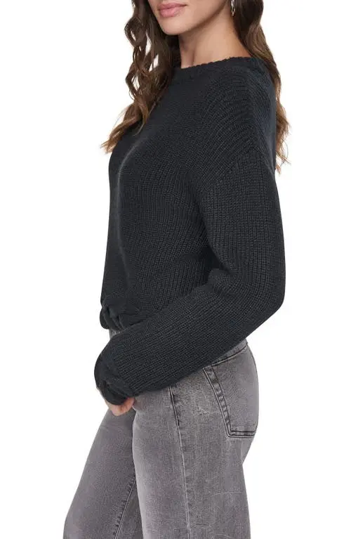 Dkny Cable Hem Crewneck Sweater - Black