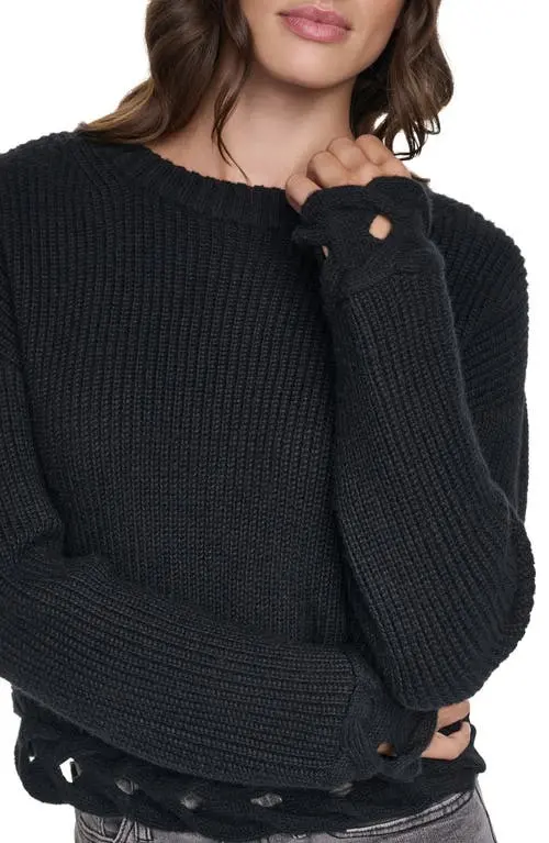 Dkny Cable Hem Crewneck Sweater - Black